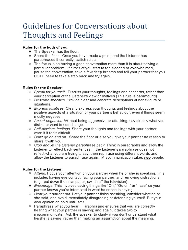 Guidelines For Conversations About Thoughts and Feelings | PDF ...