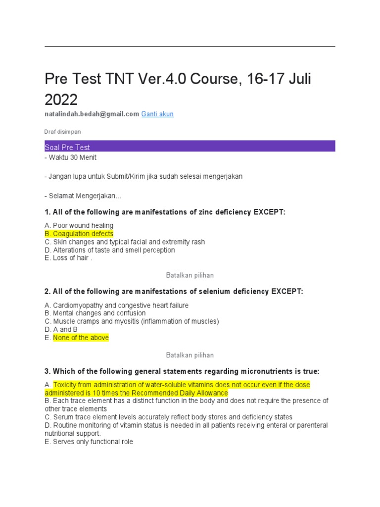 2 Pre Test TNT | PDF | Malnutrition | Diseases And Disorders