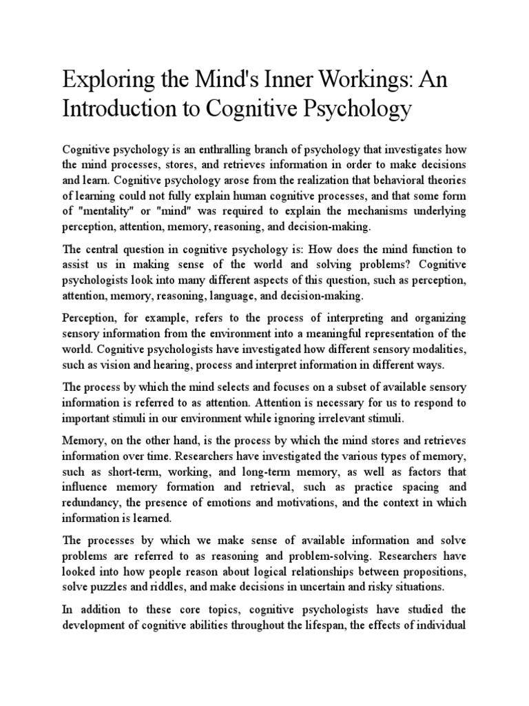 Introduction To Cognitive Psychology | PDF | Cognitive Psychology | Mind