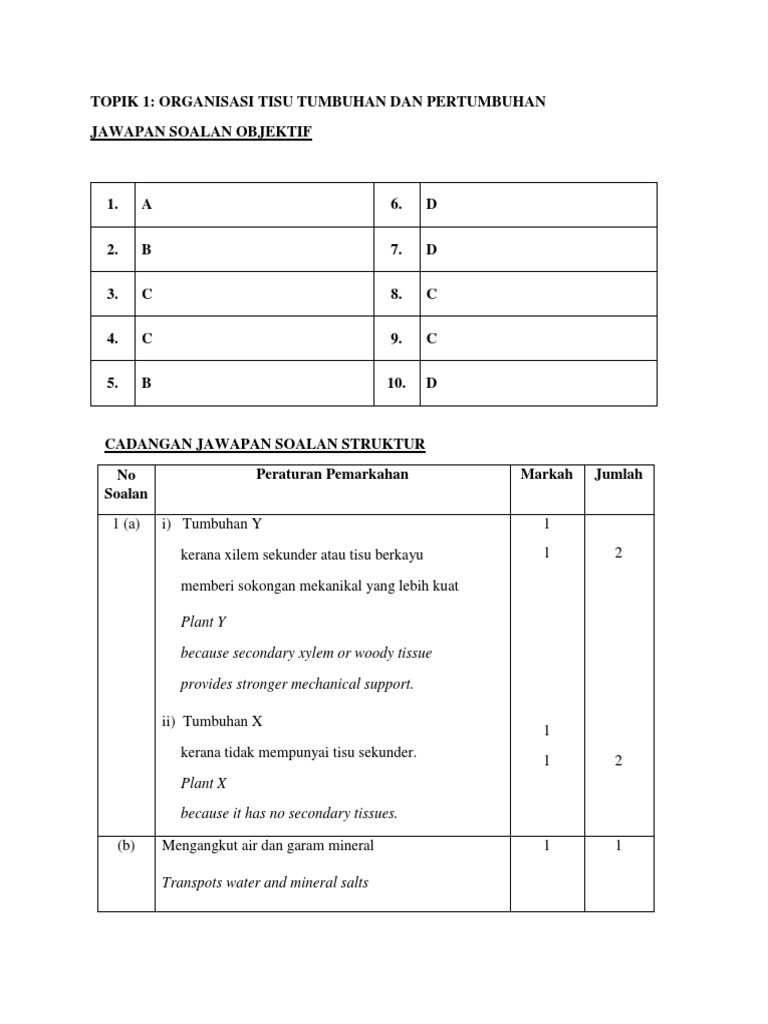 Naskhah Jawapan Biologi T5 | PDF