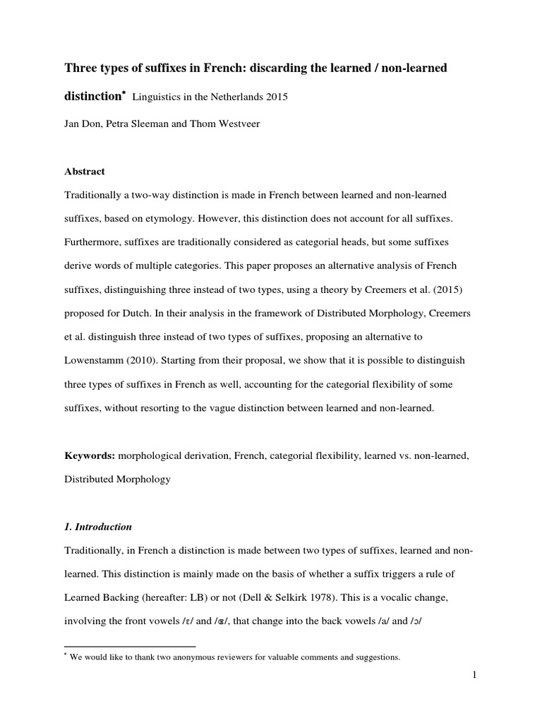 Don,+Sleeman,+Westveer+Three+types+of+suffixes+in+French | PDF ...