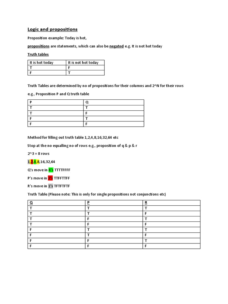 Propositional Logic and Truth Tables | PDF | Metalogic | Logical Expressions