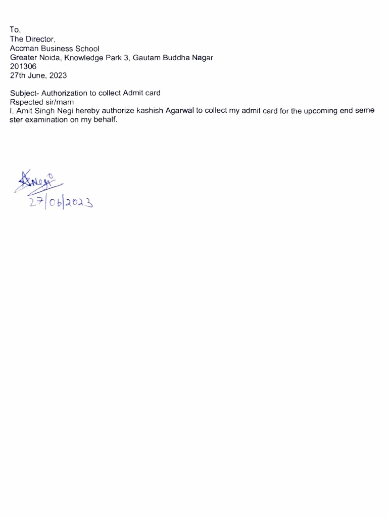 Authorization Letter For Admit Card | PDF