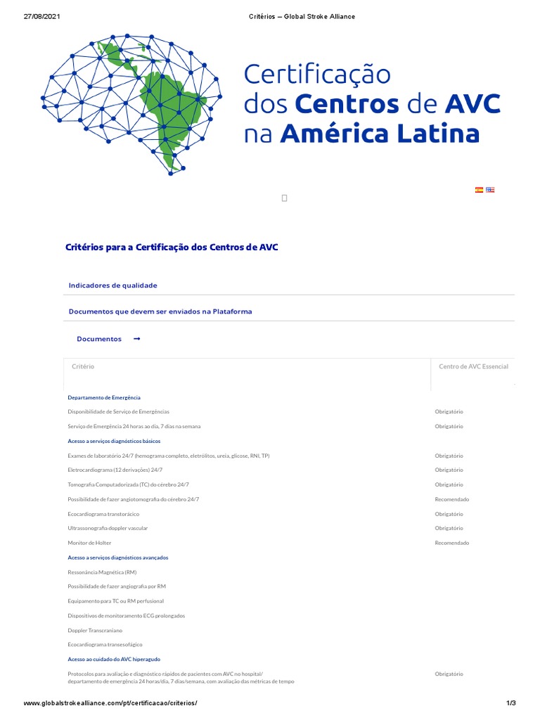 Critérios para Certificação de Centros de AVC | PDF | AVC | Ambulância