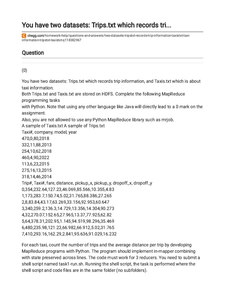 You Have Two Datasets - Trips - TXT Which Records Tri... | PDF | Apache Hadoop | Map Reduce