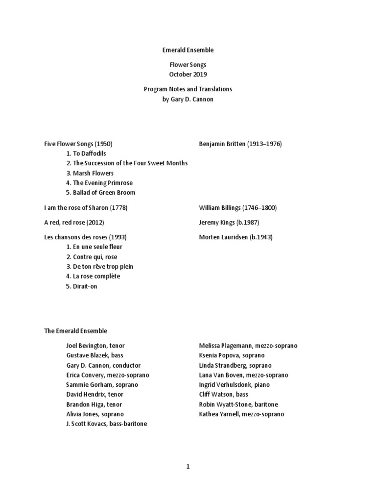 Flower Songs Program Notes | Download Free PDF | Classical Music ...