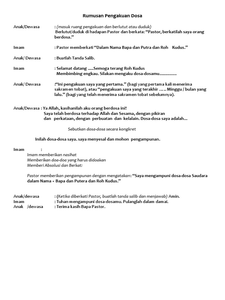Pengakuan Dosa (Cara Mengaku) | PDF