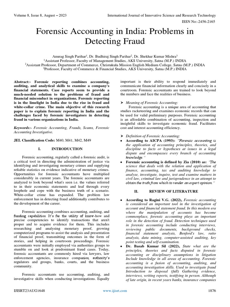 Forensic Accounting in India: Problems in Detecting Fraud | PDF | Accounting | Fraud