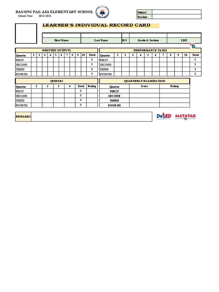 Learner's Individual Record Card (Excel) | PDF | Learning | Cognition