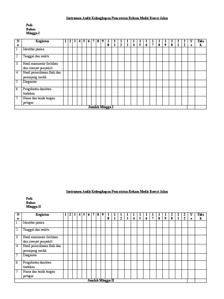 Instrumen Audit - Kelengkapan Isi Rekam Medis | PDF