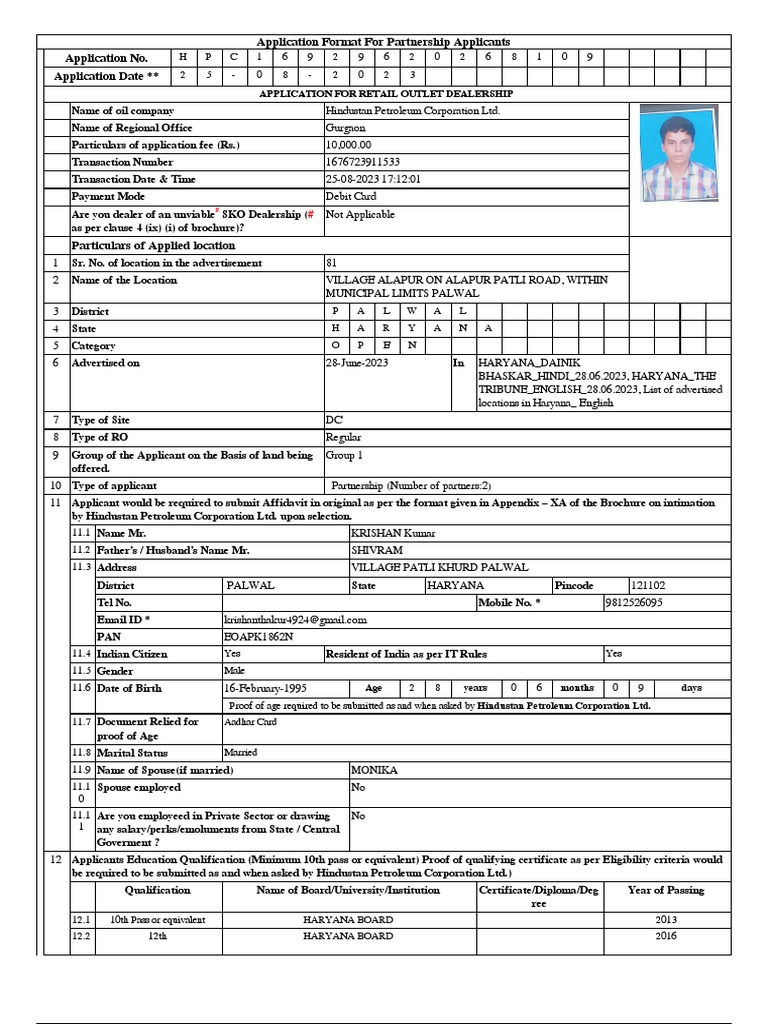 Application Form HPC16929620268109 | PDF | Identity Document