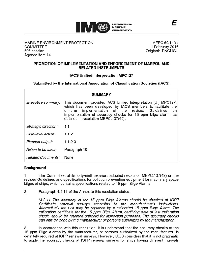 IMO Regulation - 15 PPM Monitor | PDF | Calibration | Verification And ...