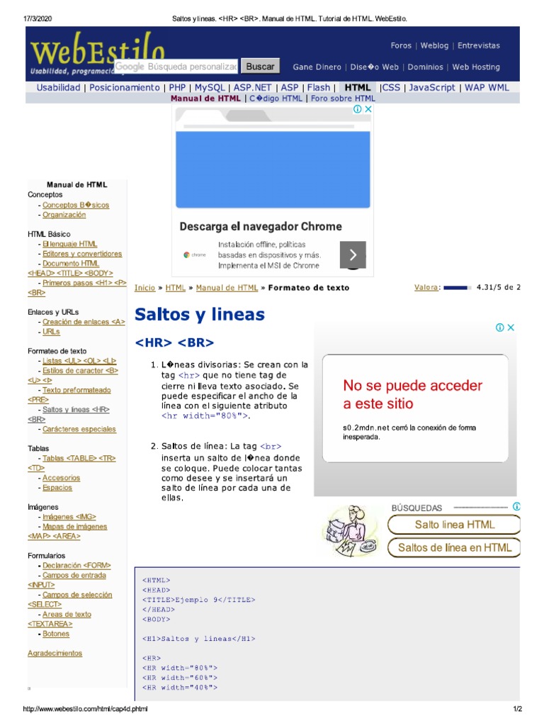 Manual de HTML. Tutorial de HTML. WebEstilo. | PDF