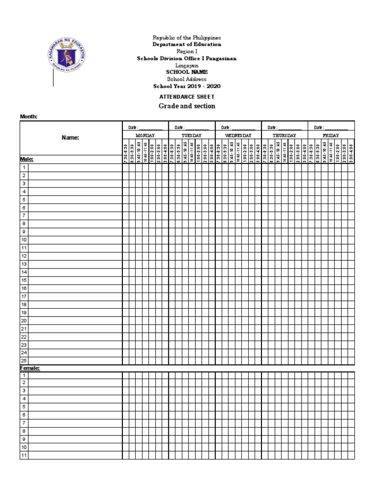 Attendance Sheet (Class Advisers) | PDF