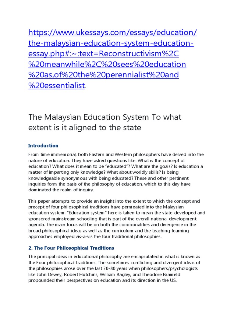 The Malaysian Education System and The Four Philosophy | PDF | Philosophy Of Education | Curriculum