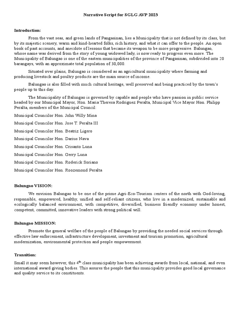 Narrative Script For SGLG AVP 2023 | PDF | Audit | Business