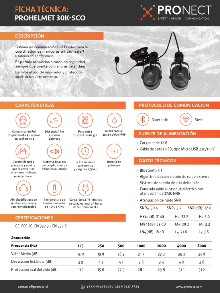 Ficha Tecnica Prohelmet 30k-Sco | PDF | USB | Bluetooth