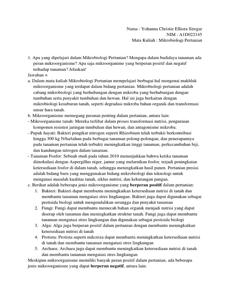 Mikrobiologi Pertanian: Peran dan Jenis Mikroorganisme | PDF