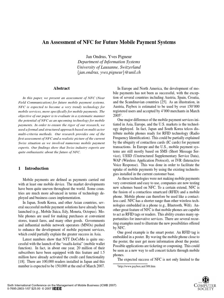 NFC's Role in Future Mobile Payments | PDF | Smart Card | Mobile Phones