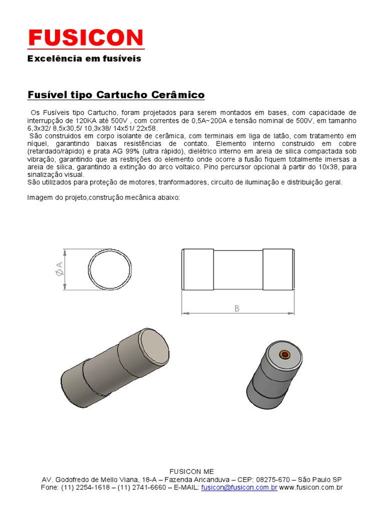 Fusíveis Tipo Cartucho Cerâmico FUSICON | PDF | Fusível (elétrico ...
