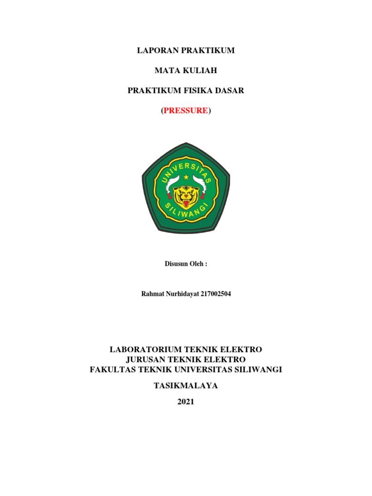 Laporan Praktikum Fisika Dasar Pressure Rahmat Nurhidayat Pdf