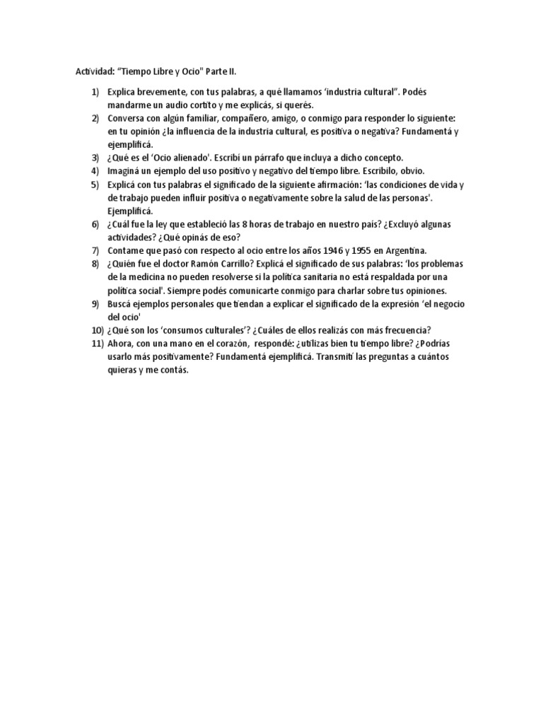 Tiempo Libre y Ocio. Parte II | PDF