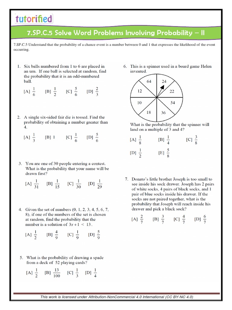 7.SP - .C.5 Solve Word Problems Involving Probability - II | PDF | Career & Growth | Games ...