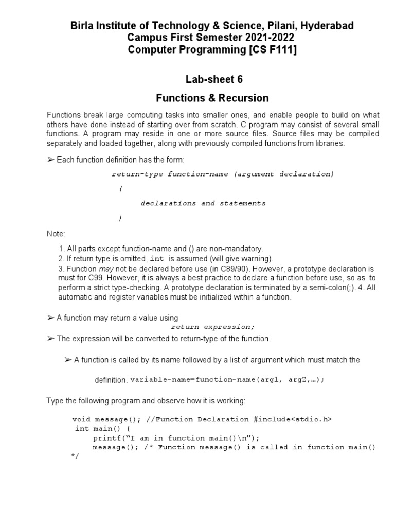 Functions and Recursion | PDF | Variable (Computer Science) | Parameter ... Functions and Recursion | PDF | Variable (Computer Science) | Parameter ...