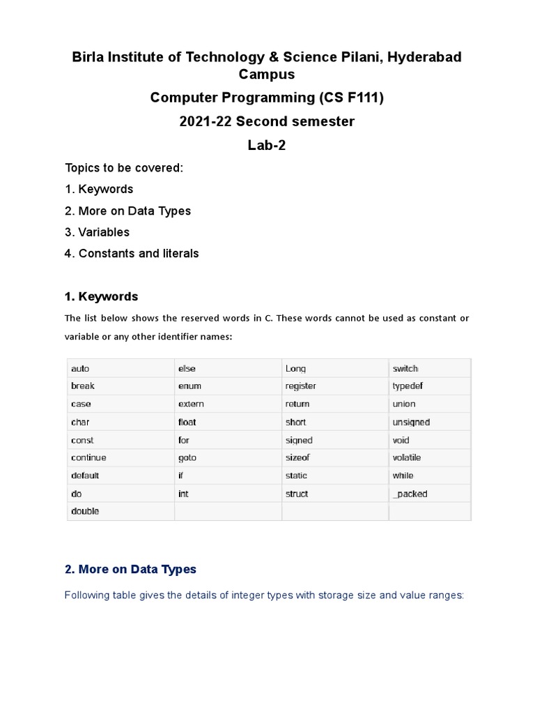 Datatypes and Variables | PDF | Data Type | Integer (Computer Science) Datatypes and Variables | PDF | Data Type | Integer (Computer Science)