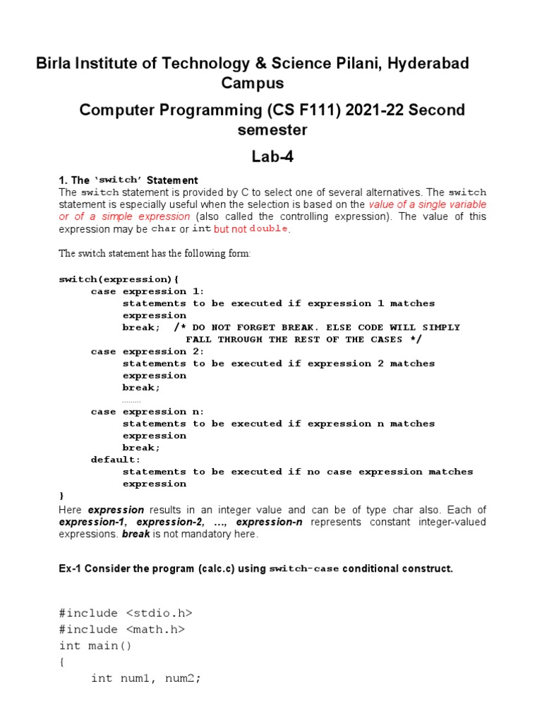 Switch And If Else Statements Pdf Computer Programming Software Engineering