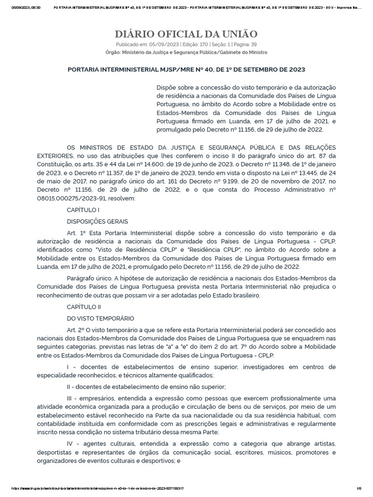Dou 5set2023 CPLP Visto | PDF | Visto para viagem