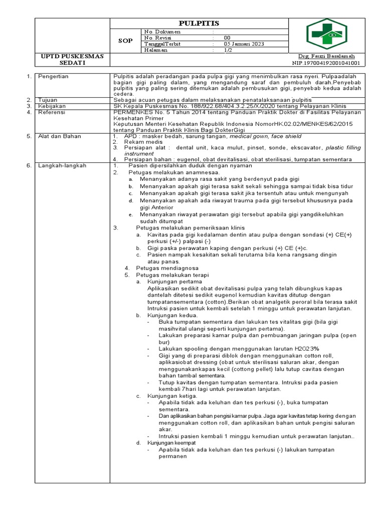 SOP Pulpitis | PDF