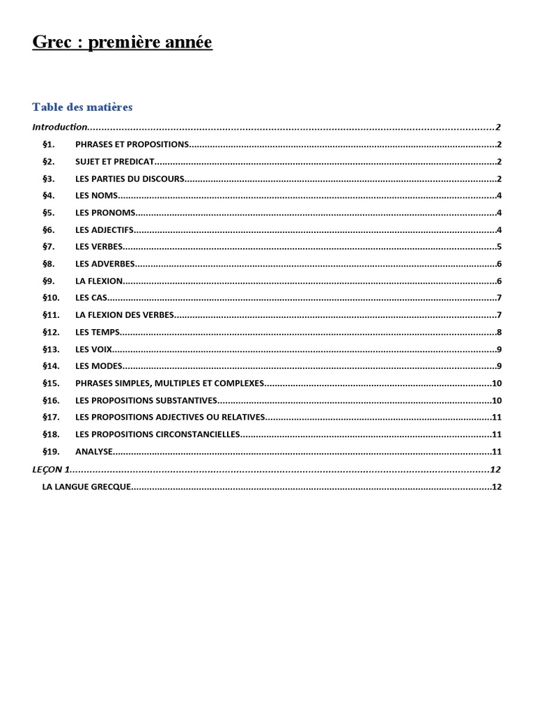 Introduction à la langue grecque | PDF | Clause | Pronom