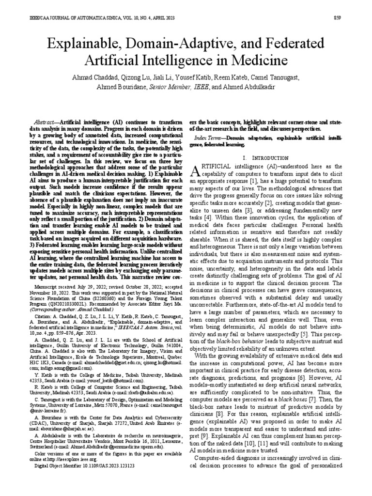 Explainable, Domain-Adaptive, and Federated Artificial Intelligence in ... Explainable, Domain-Adaptive, and Federated Artificial Intelligence in ...