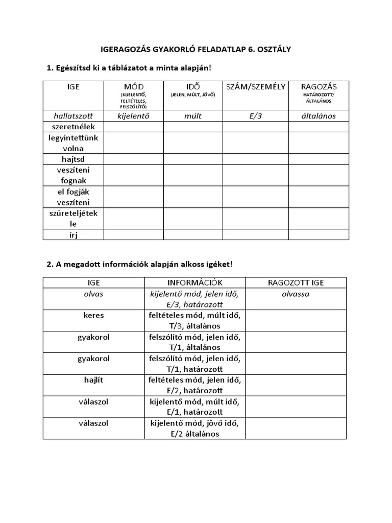 Igeragozás Feladatlap-6 | PDF