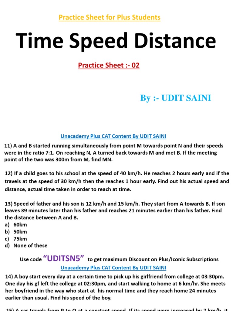 Time Speed Distance Practice Sheet | PDF | Speed