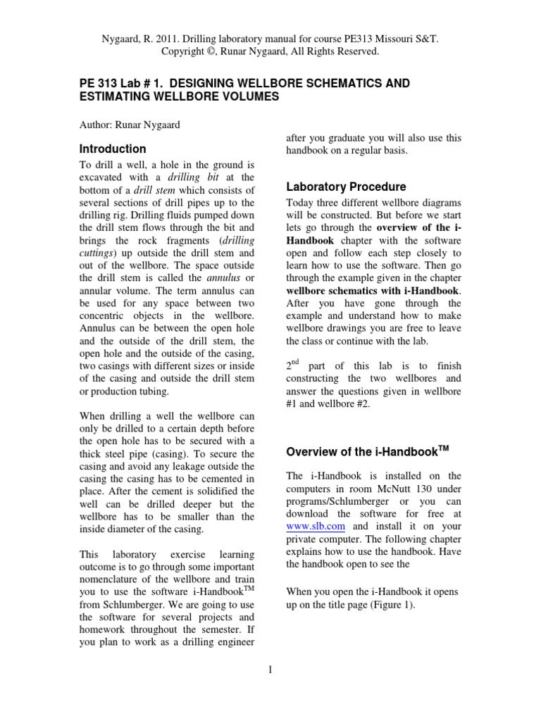 PE 313 Lab - 1 Wellbore Schematics | PDF | Casing (Borehole) | Pipe ...