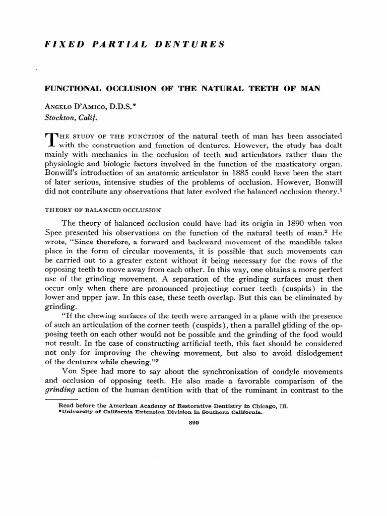 D - Amico - Functional Occlusion of The Natural Teeth of Man | Download ...