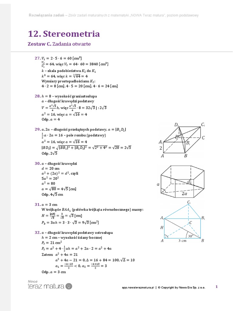Stereometria: Zestaw C. Zadania Otwarte | PDF