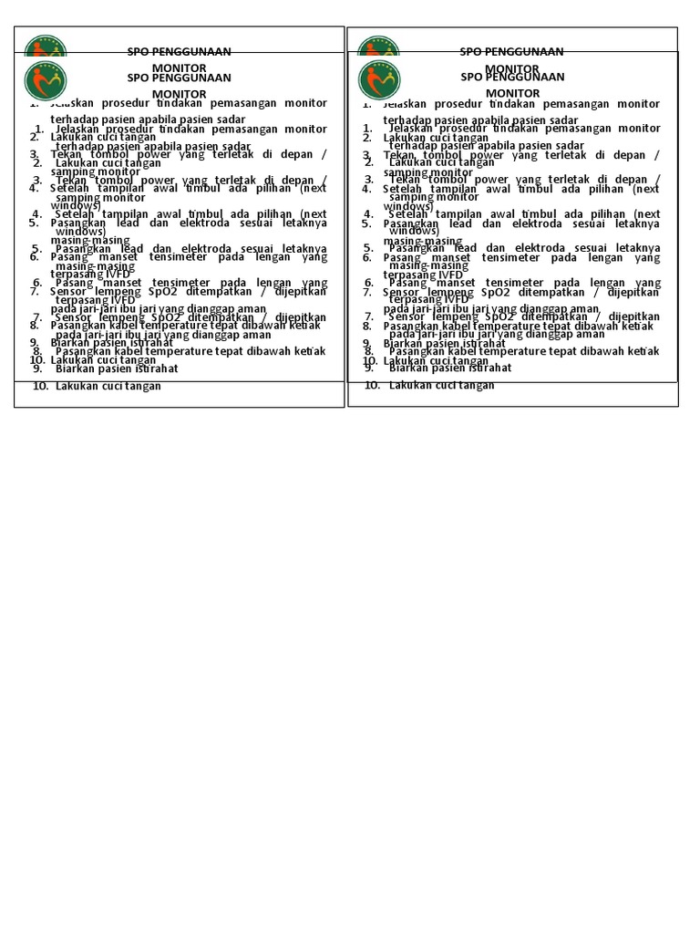 Prosedur Pemasangan Monitor Pasien | PDF | Teknologi & Rekayasa