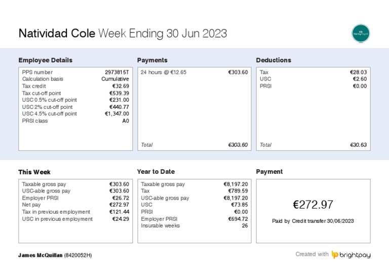 USC Salary Slip and Insurable Weeks | PDF
