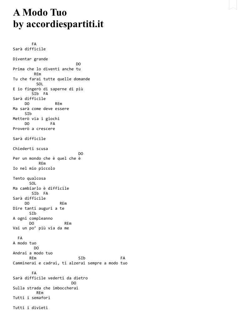 A Modo Tuo Elisa | PDF