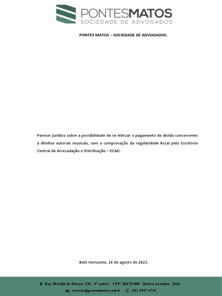 Parecer - Pagamento Ecad - Ausência de Regularidade Fiscal - Bueno ...