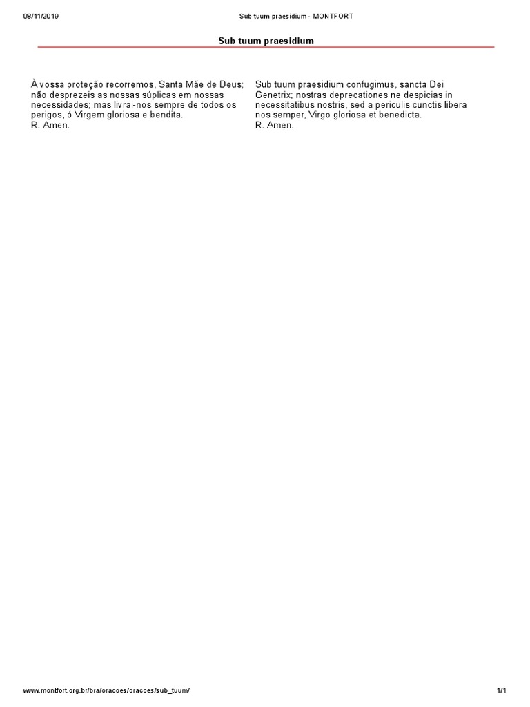 Oração Sub Tuum Praesidium | PDF