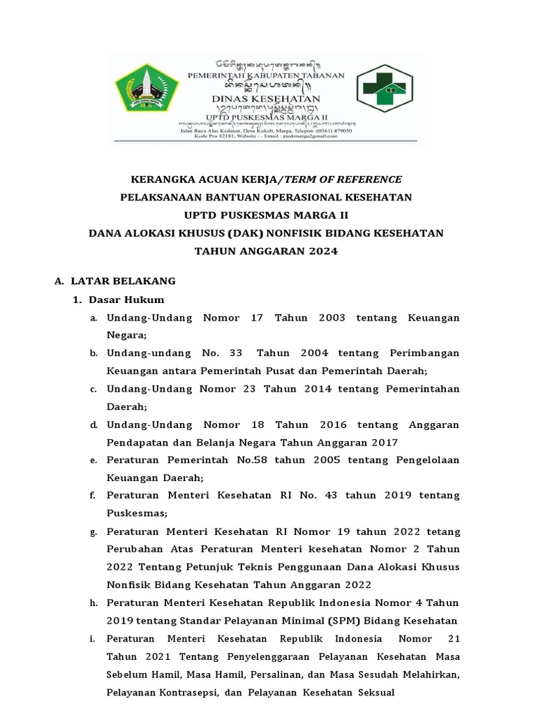 TOR Penurunan AKI-AKB Dan Percepatan Perbaikan Gizi Masyarakat Marga II 2024 | PDF