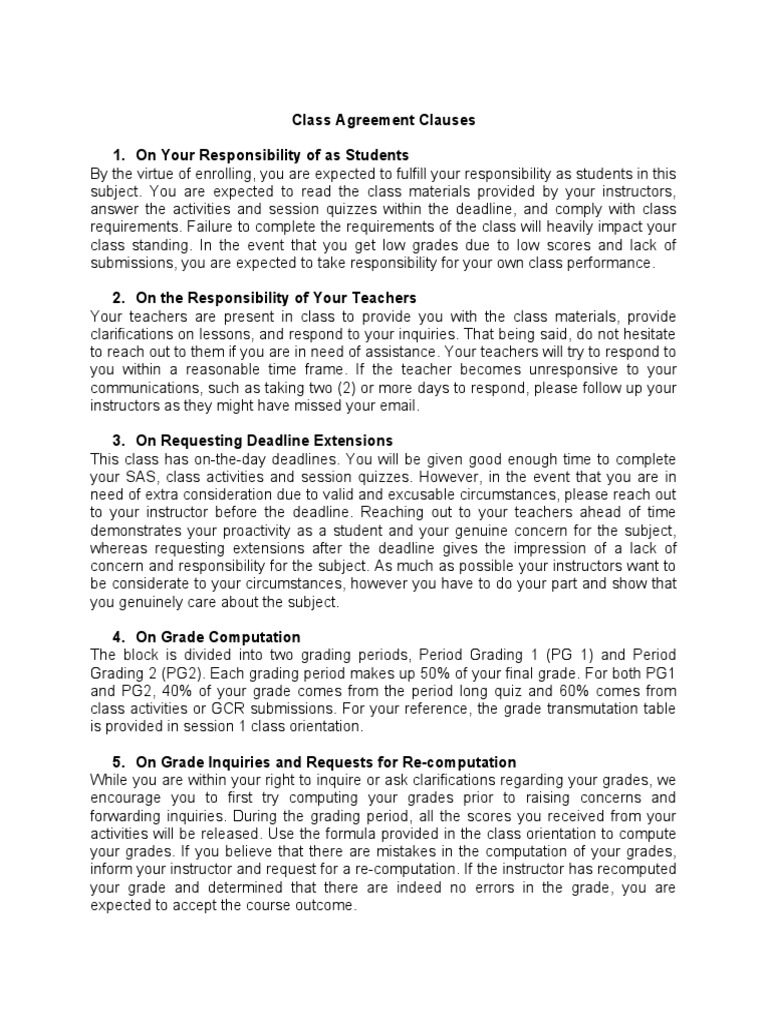 Class Agreement | PDF
