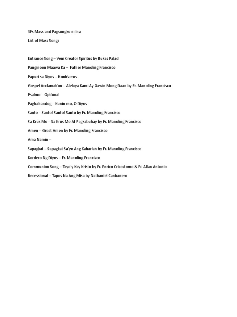 4Fs Mass and Pagsungko Ni Ina | PDF