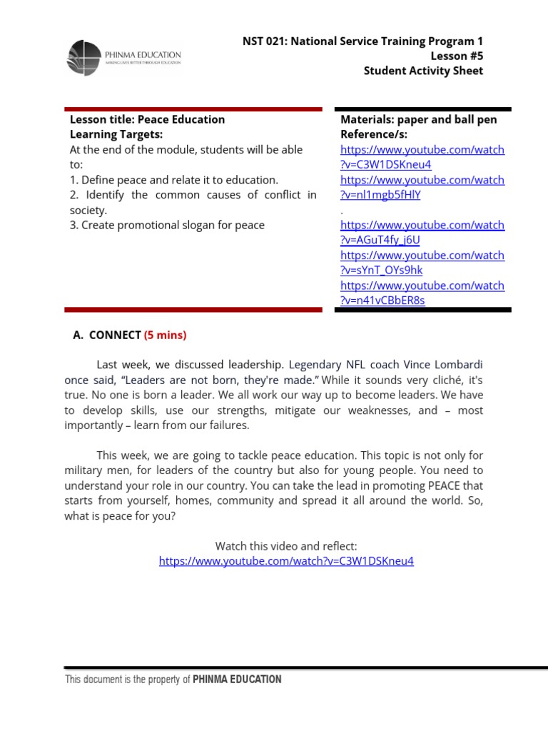 Michael Louisse Yeke Marzon - NST021 - Peace Education | PDF | Behavior ...