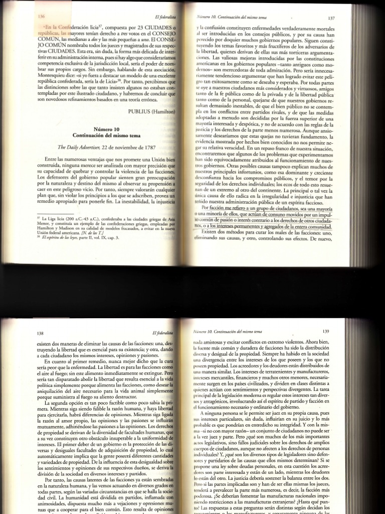 El Federalista - Lectura Obligatoria | PDF