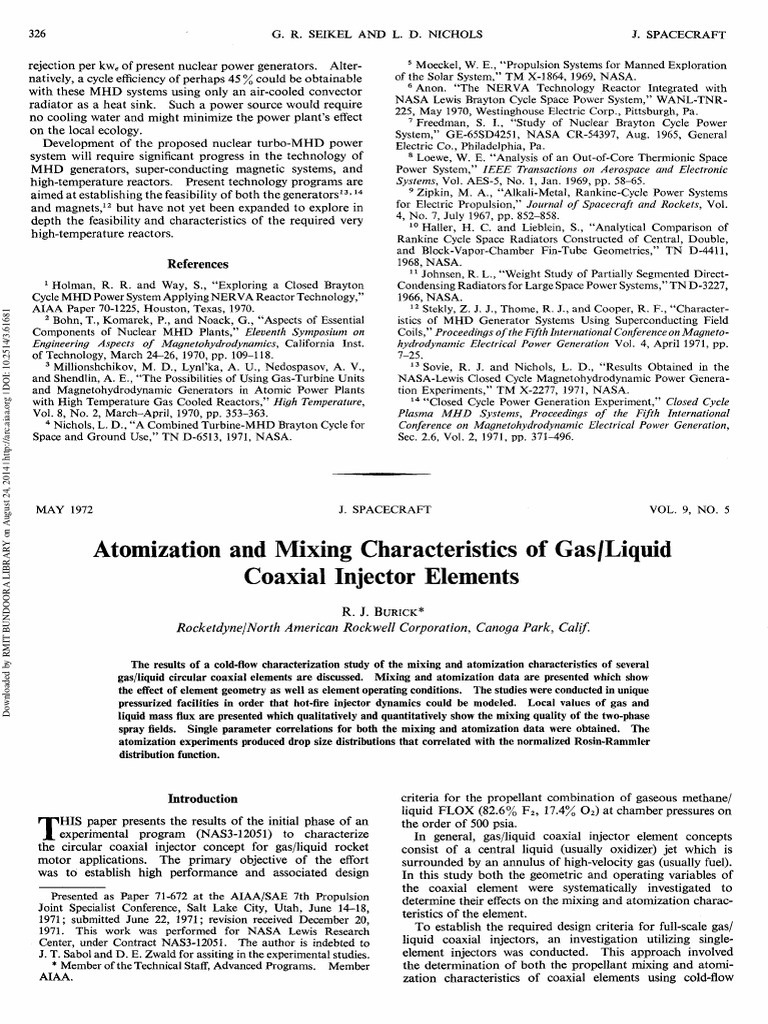Atomization and Mixing Characteristics of Gas-Liquid Coaxial Injector Elements | PDF | Rocket ...